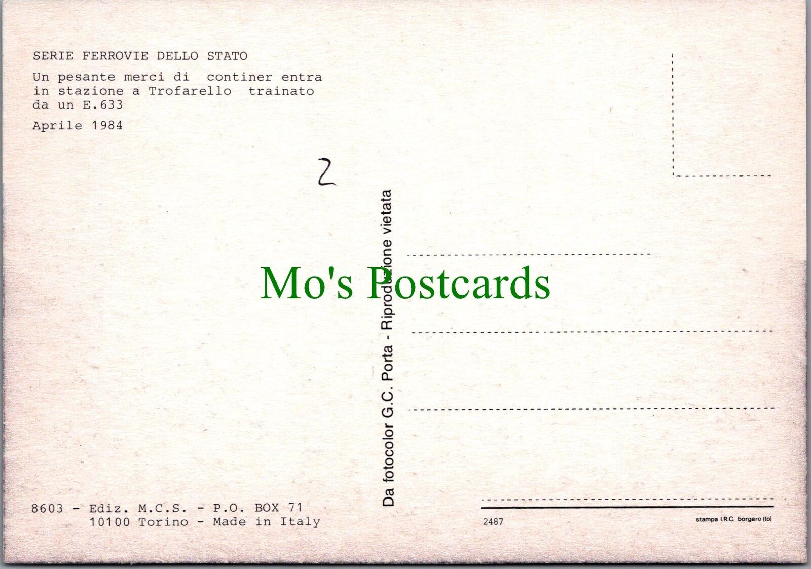 Railways Postcard - Trains - Un Pesante Merci Di Continer Entra.....Ref ...