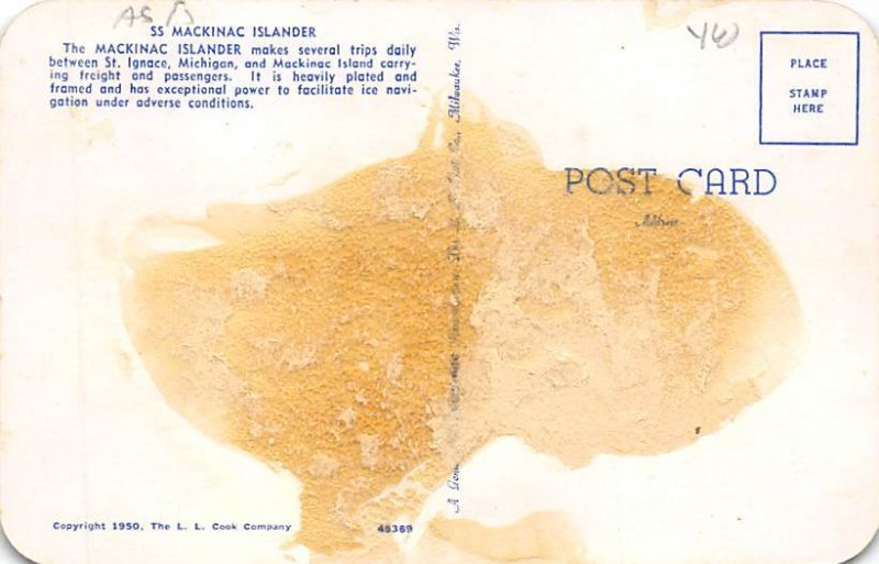 SS Mackinac Islander Ferries & Paddle Wheels Ship Glue on back | Topics ...