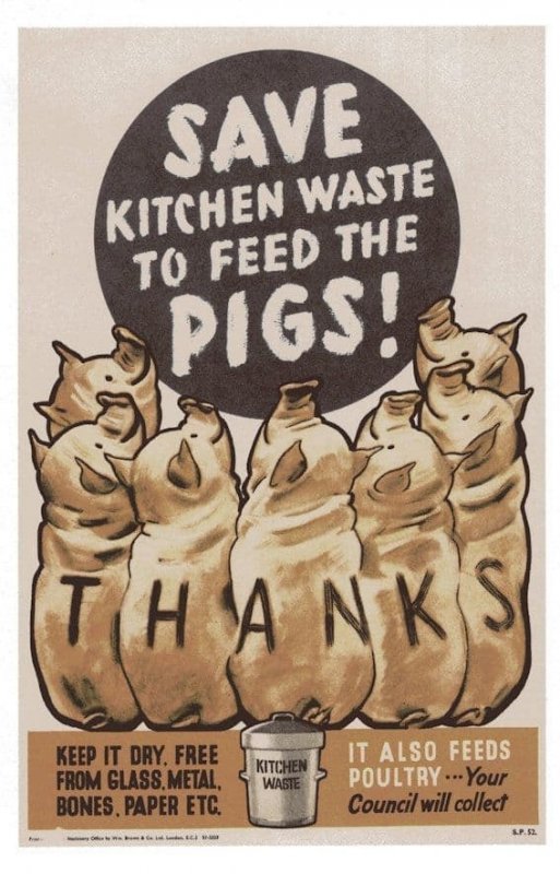 Save Kitchen Waste To Feed The Pigs Poultry Military WW2 Postcard ...