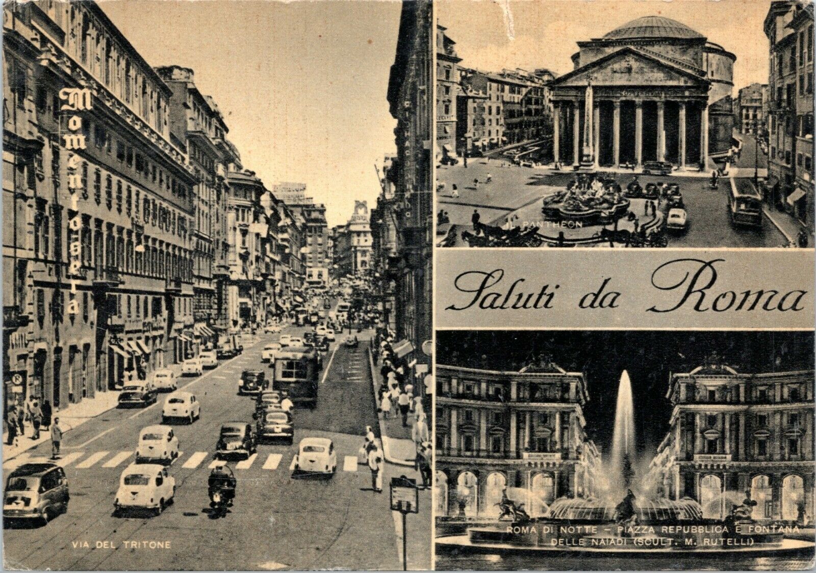 postcard Italy Greetings from Rome - Via del Tritone - Pantheon ...