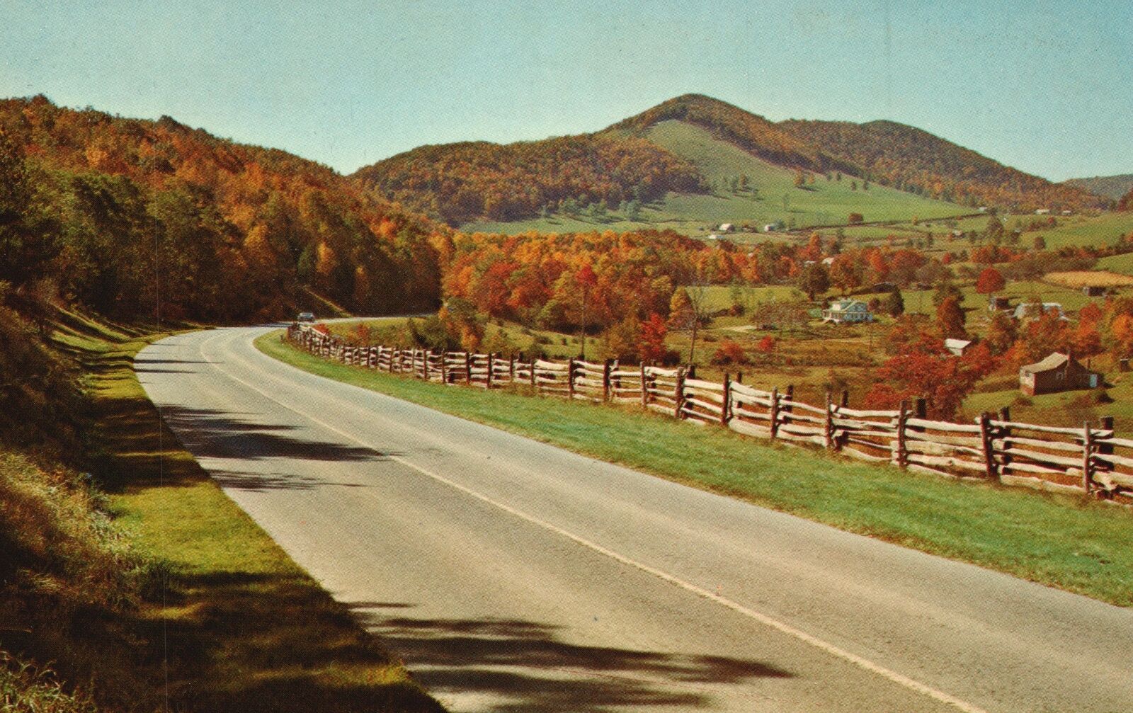 Vintage Postcard Blue Ridge Parkway Hues Of Autumn Color Rail Fences ...