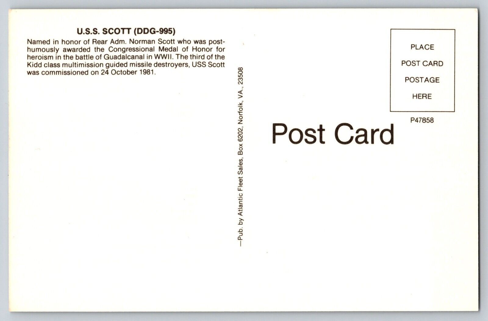 Postcard US Navy Ship - USS Scott (DDG-995) - Guided Missile Destroyer ...