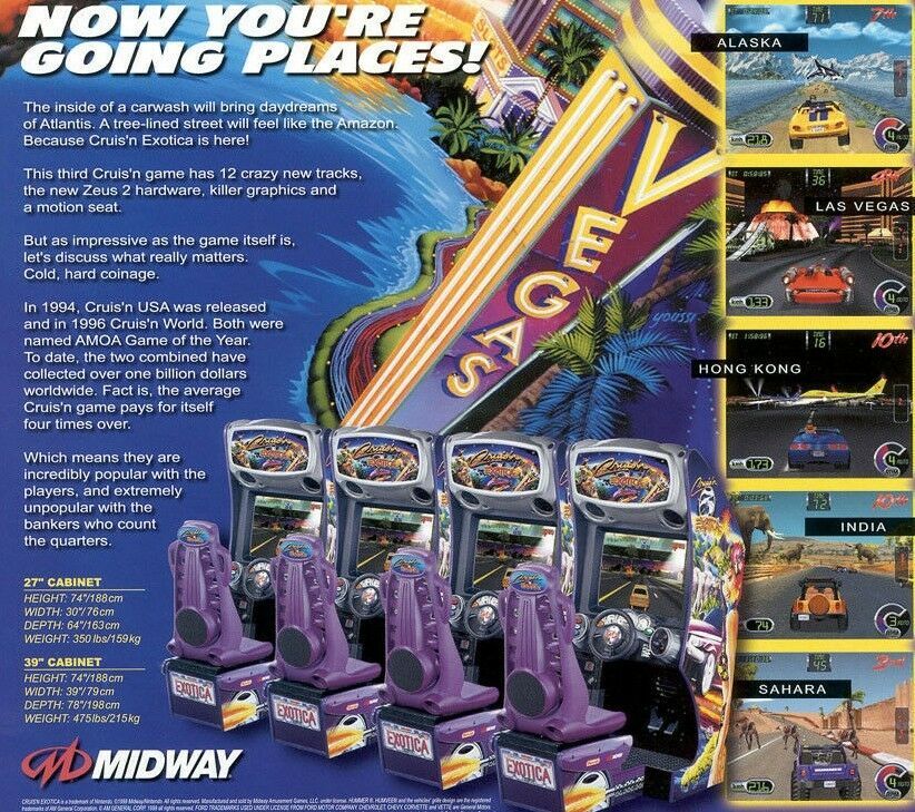 Cruisin Exotica Arcade FLYER Original Midway 1999 NOS Video Game Race ...
