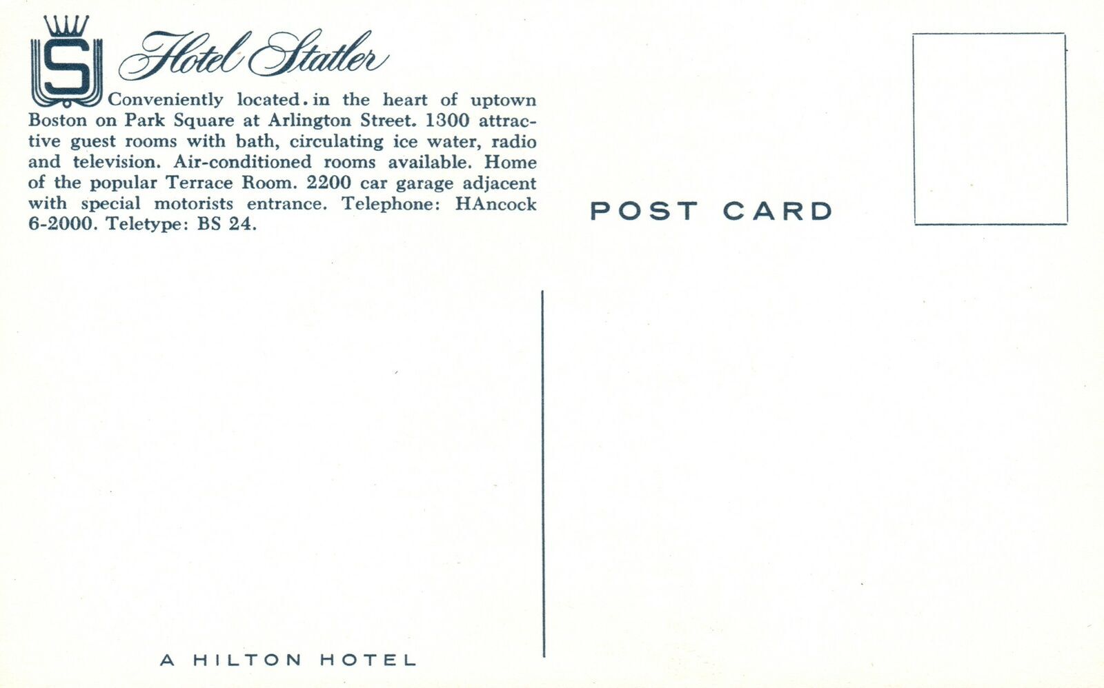Vintage Postcard 1910's Hotel Statler Building Boston Park Square ...