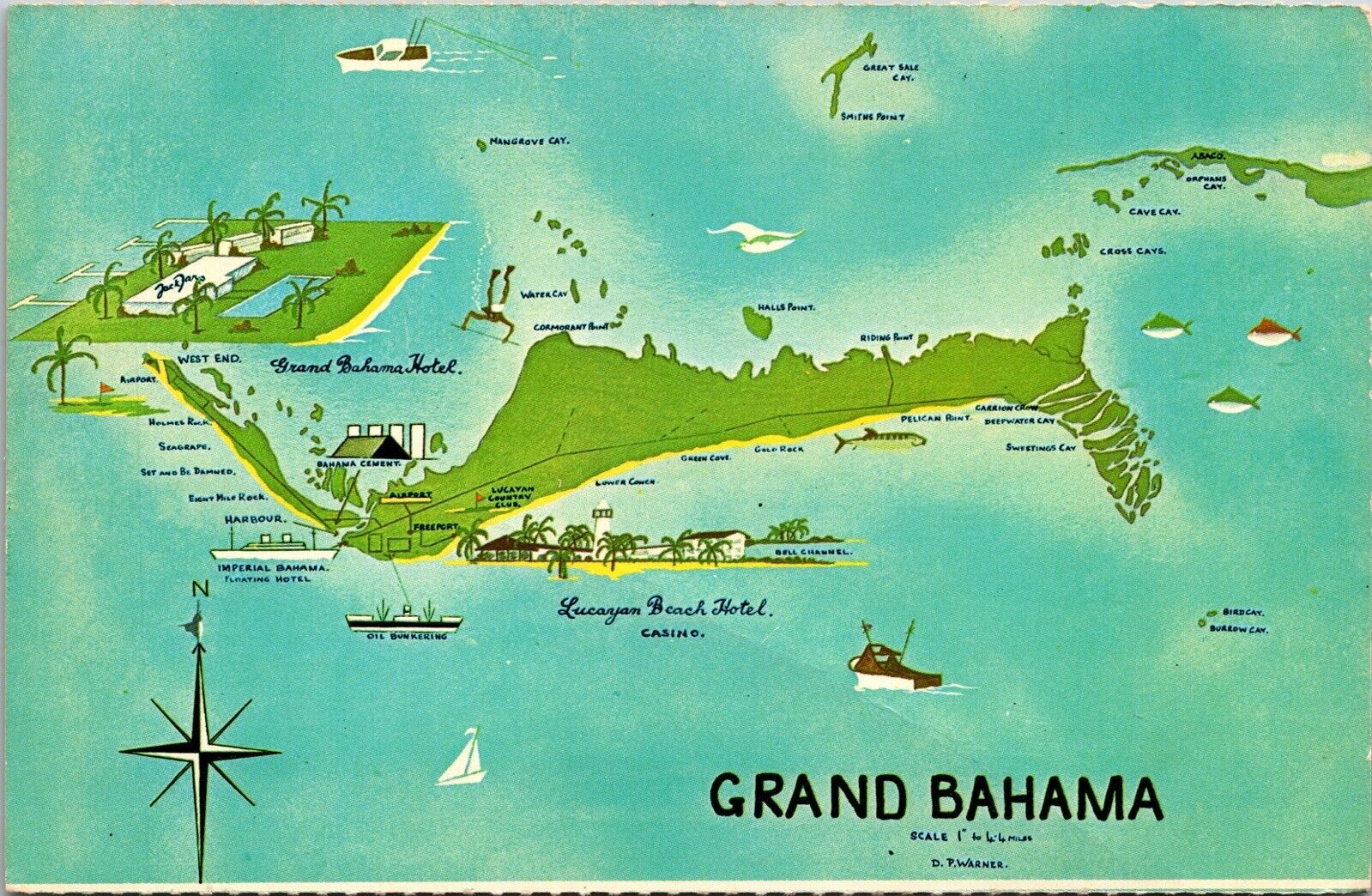Grand Bahamas Island Map Labeled New World Riviera Resort Boats Fish ...