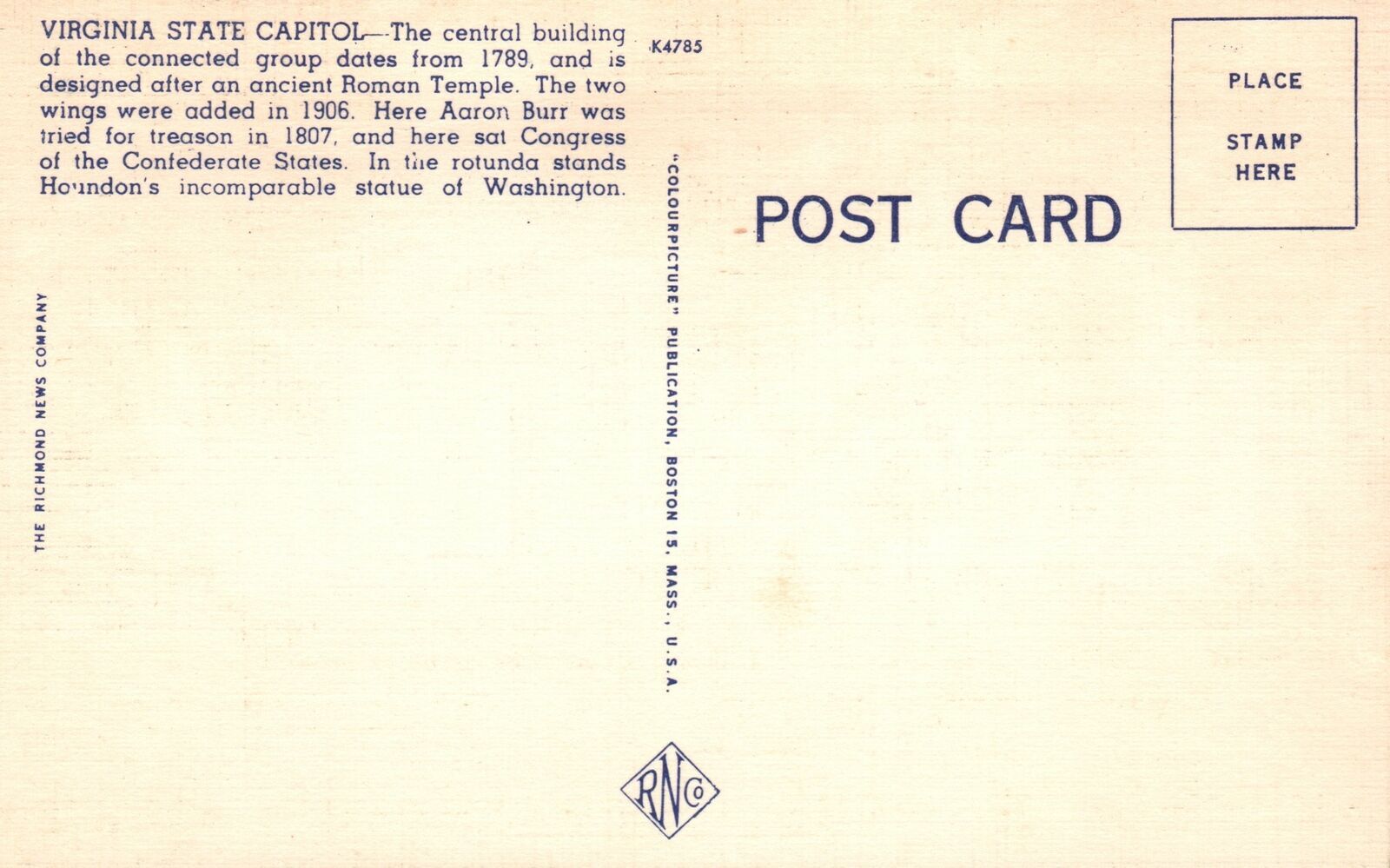 Vintage Postcard Virginia State Capitol Building Historical Landmark ...