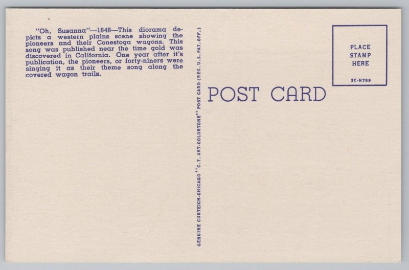 Linen~Pioneers Diorama Oh Susanna Stephen Foster Memorial~Vintage ...