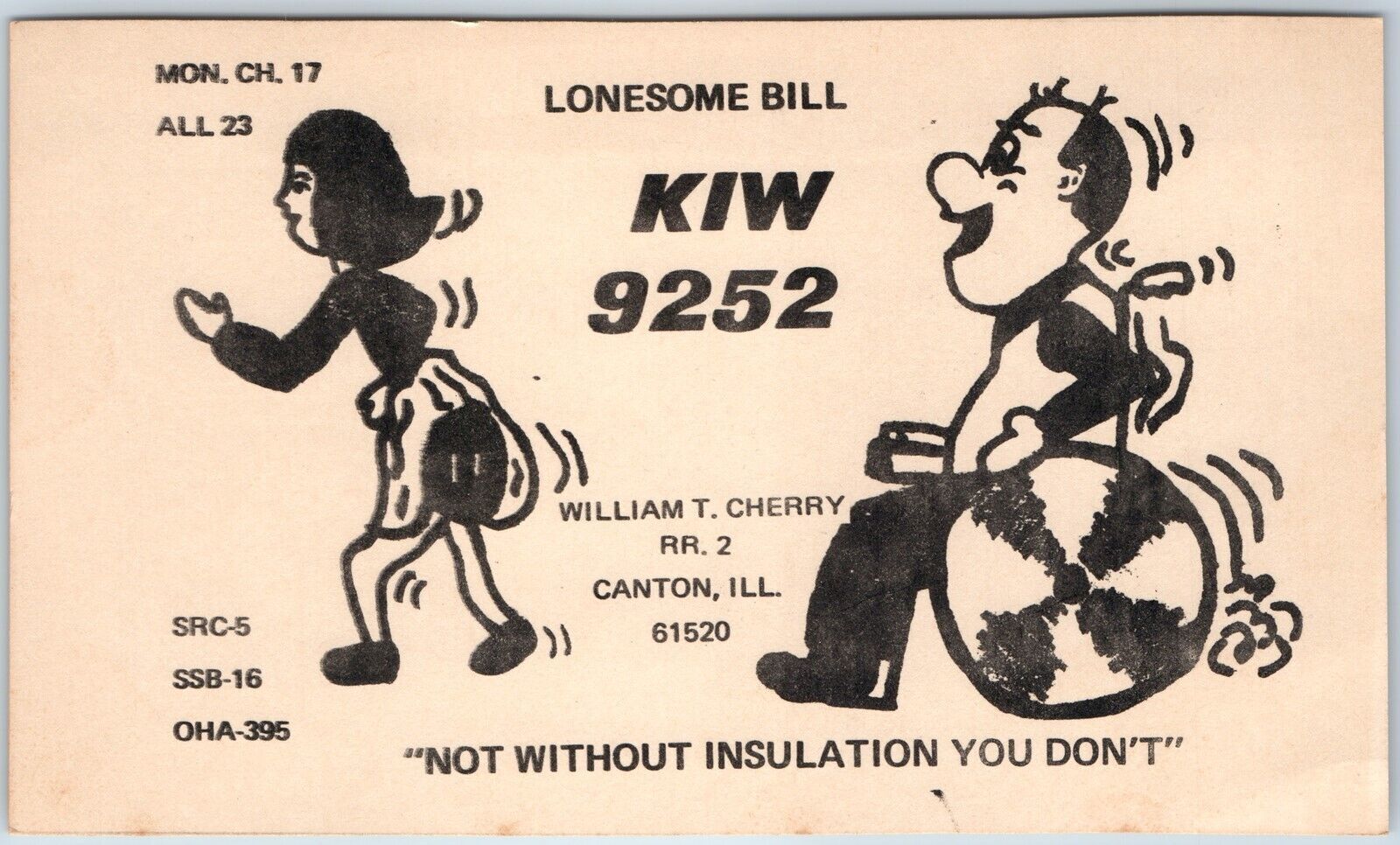c1970s Canton, IL Cartoon Character Insulation Art QSL Radio Card Butt ...