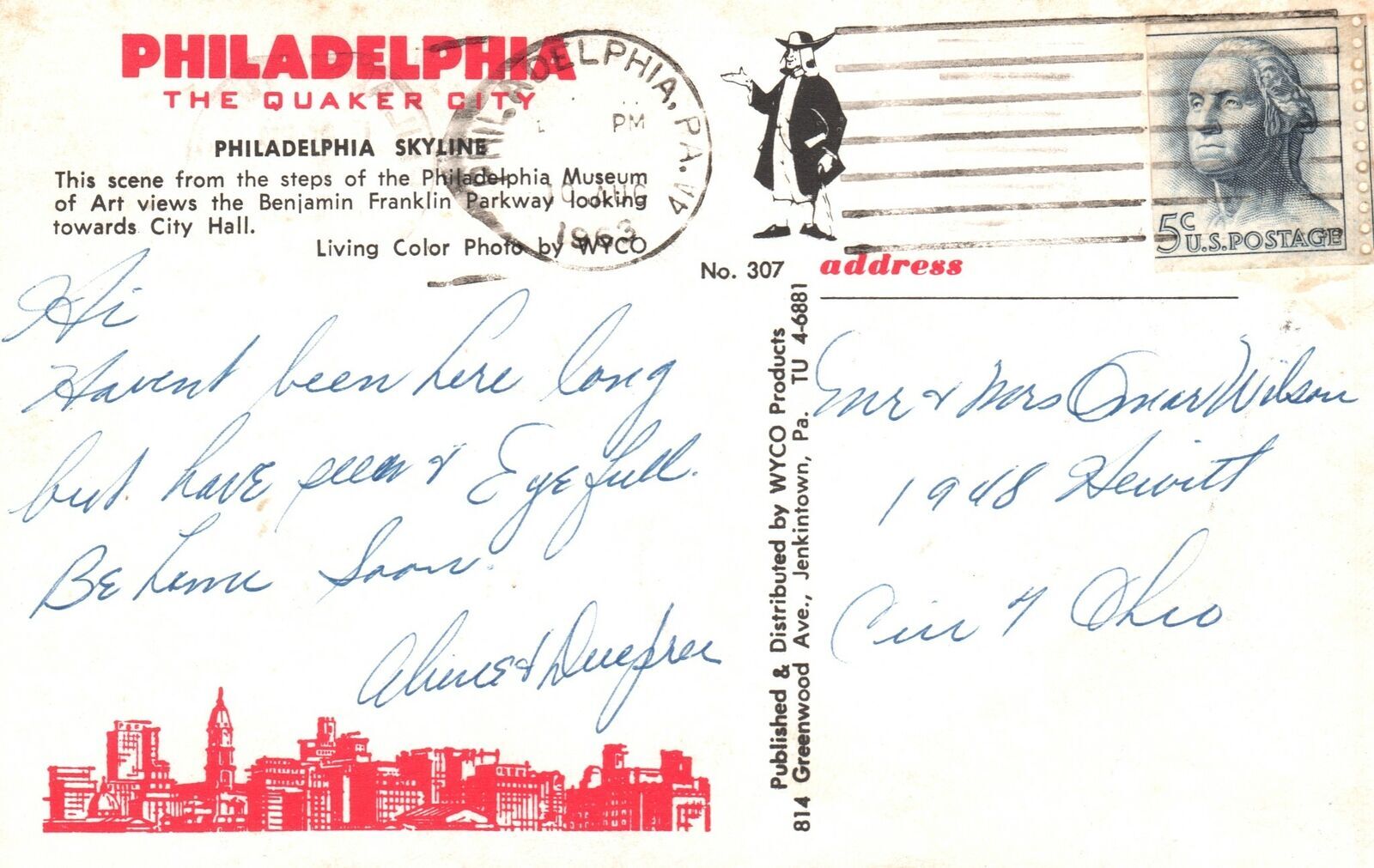 Vintage Postcard 1963 View of Philadelphia Skyline The Quaker City ...