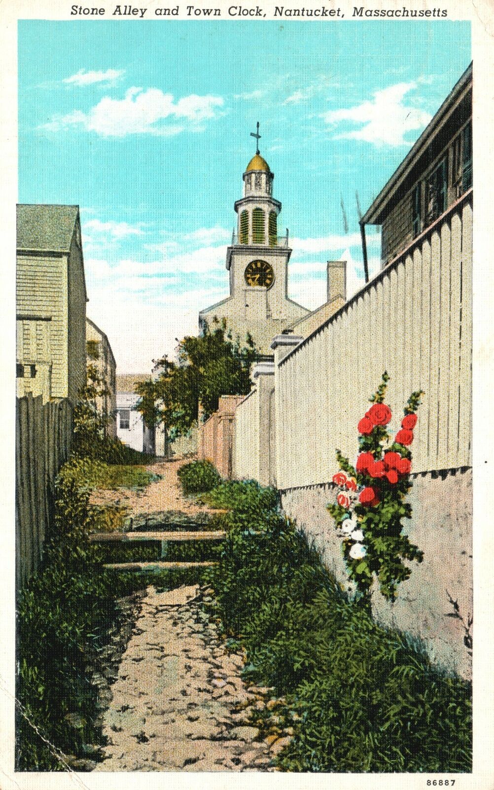 Vintage Postcard 1943 Stone Alley And Town Clock Nantucket ...