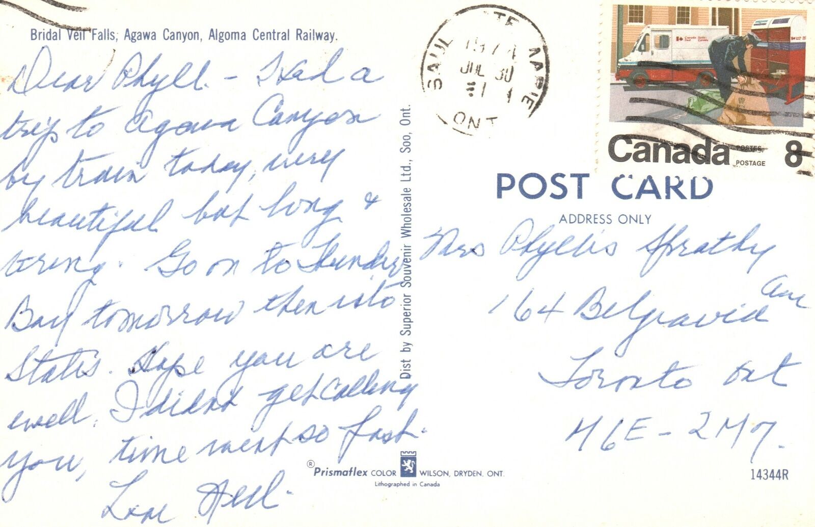 Vintage Postcard Bridal Viel Falls Agawa Canyon Algoma Central Railway ...