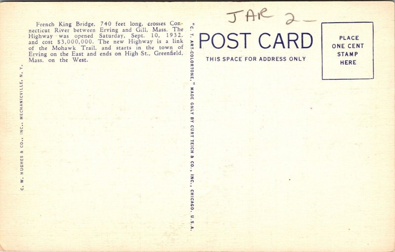 French King Bridge Over Connecticut River Turners Falls MA Linen ...