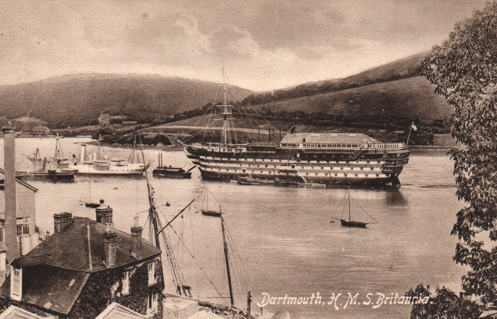 Postcard Royal Navy Battleship HMS Britannia off port of Dartmouth in ...