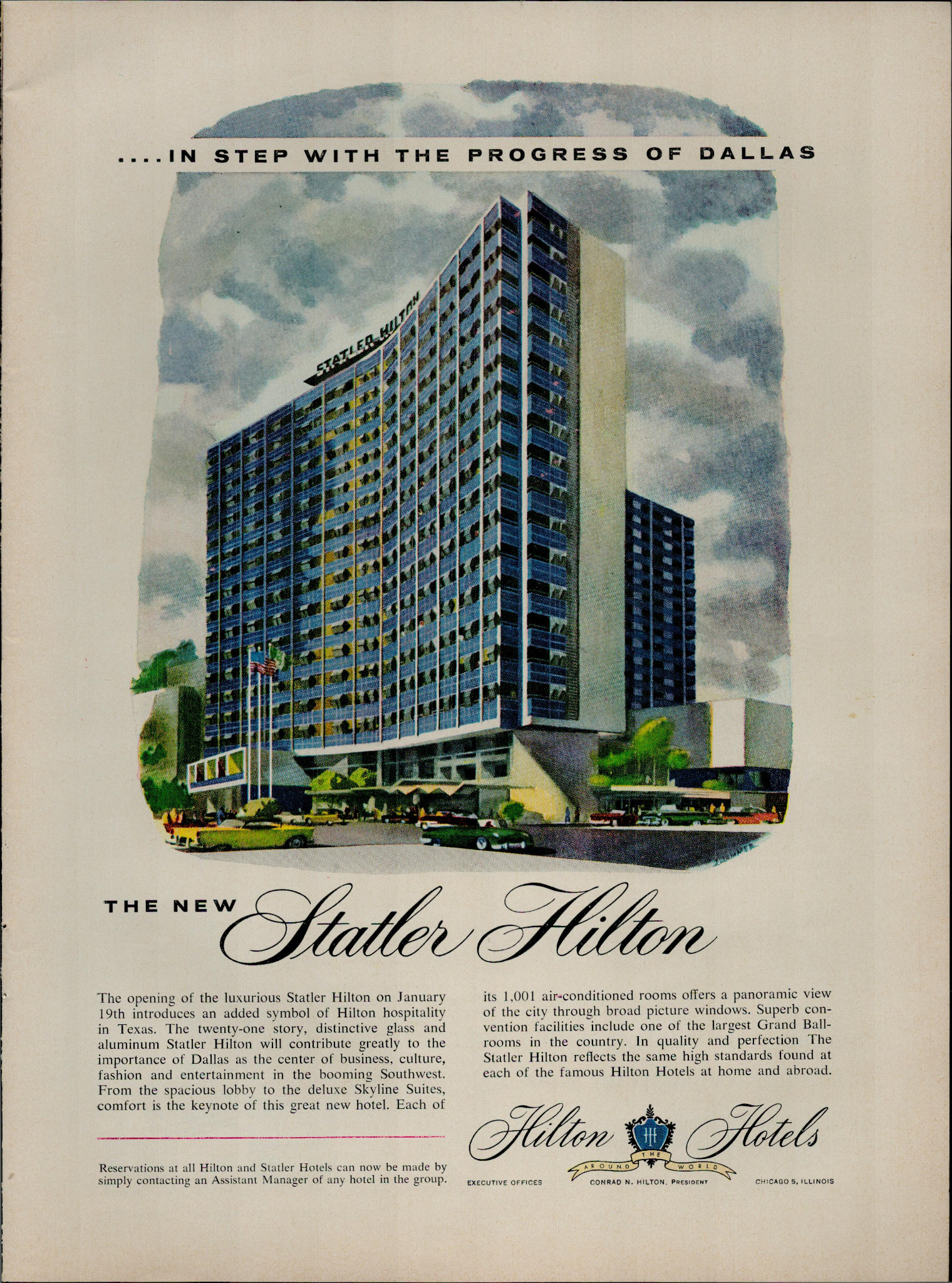 1956 Statler Hilton Hotel In Step With The Progress of Dallas VTG Print ...