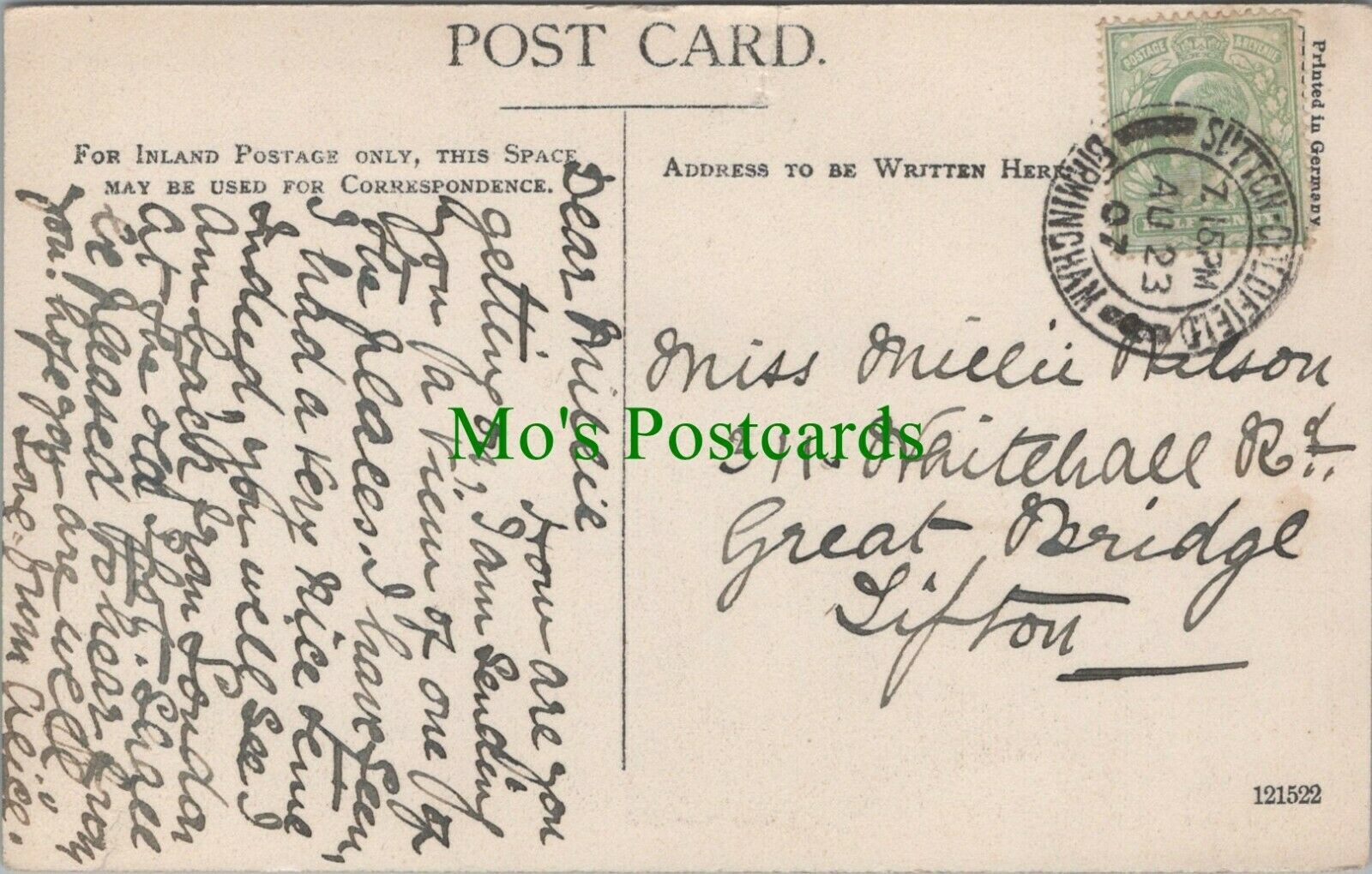 Genealogy Postcard - Wilson - 311 Whitehall Road, Great Bridge, Tipton ...