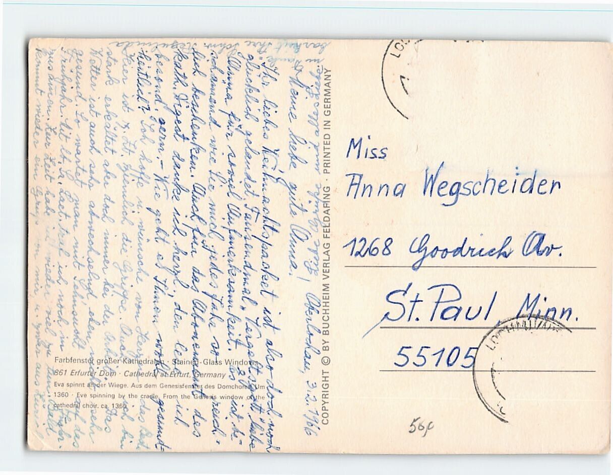 Postcard Eve spinning by the cradle Cathedral at Erfurt Germany ...