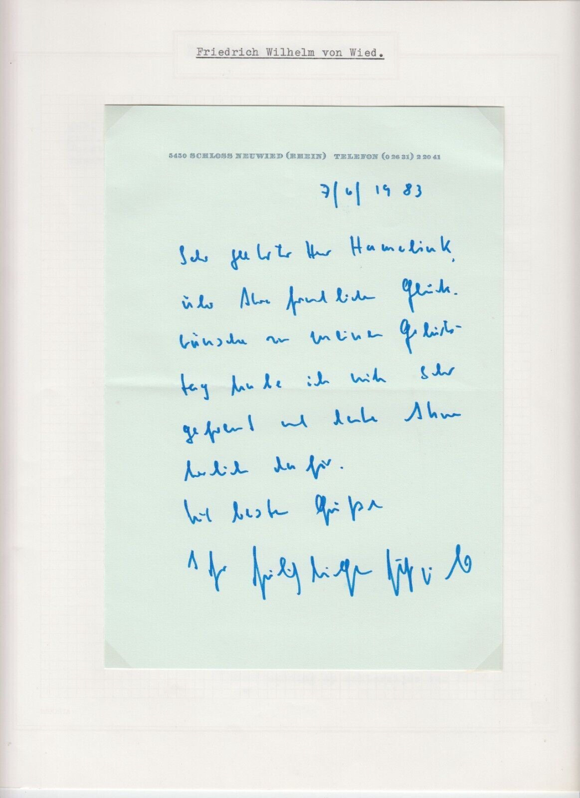 Friedrich Wilhelm von Wied, Original Autographs, Photo, Royalty Germany ...