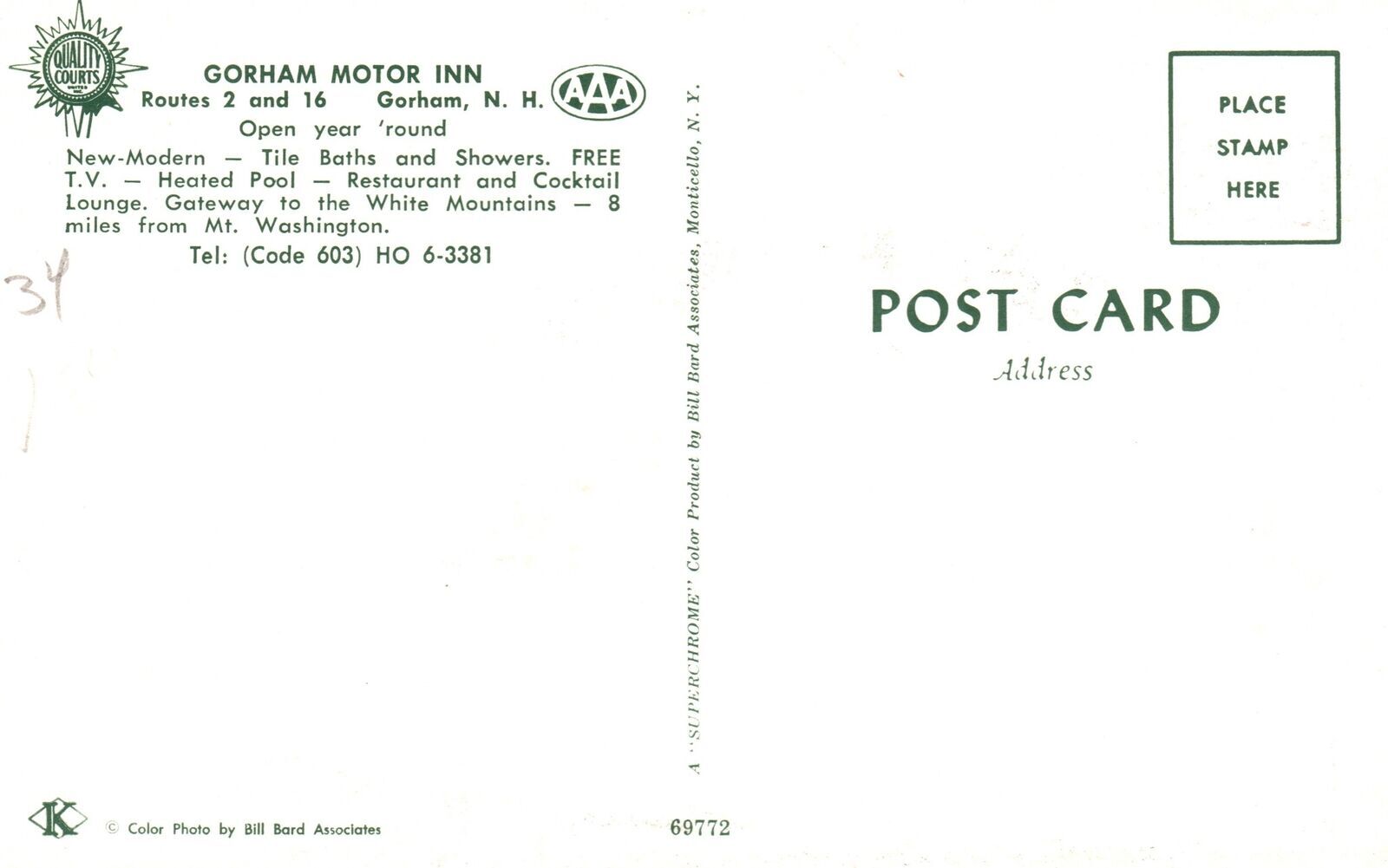 Vintage Postcard Gorham Motor Inn Modern Swimming Pool Resort New ...
