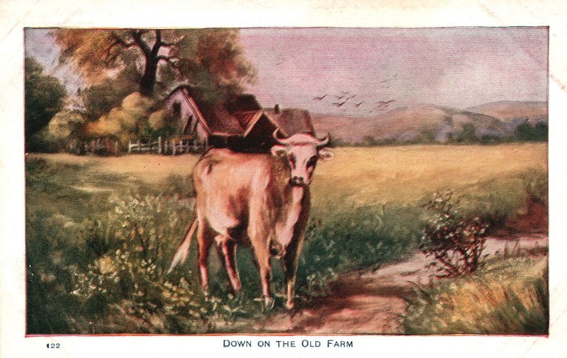 Vintage Postcard 1911 Down On The Old Farm Cattle Farming Animal ...