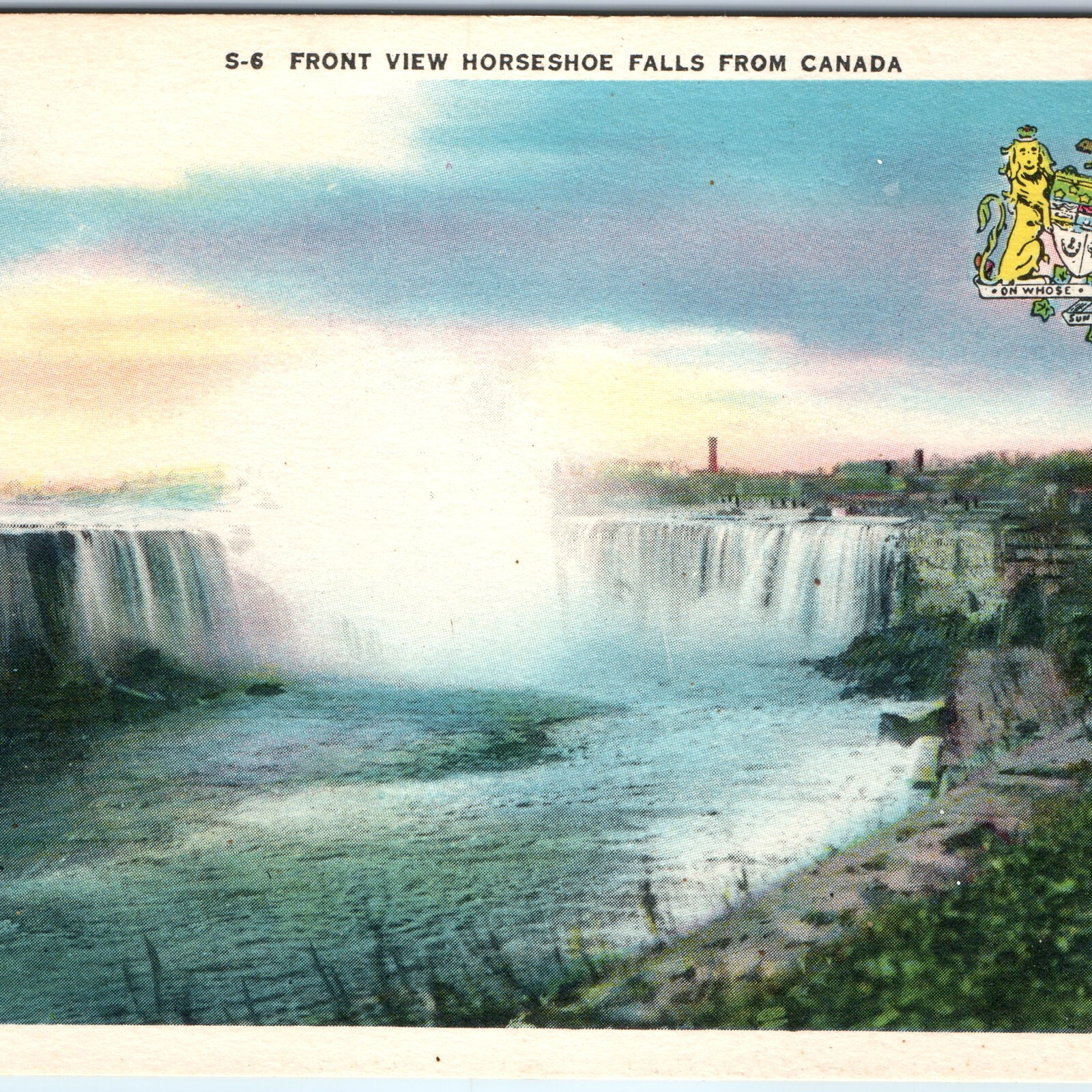 c1940s Niagara Falls, Canada Horseshoe Falls Front View Coat of Arms ...