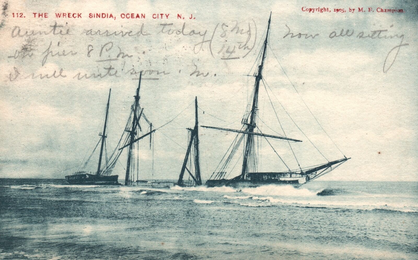 Vintage Postcard Scene of Ship Wreck Sindia Ocean City New Jersey E ...
