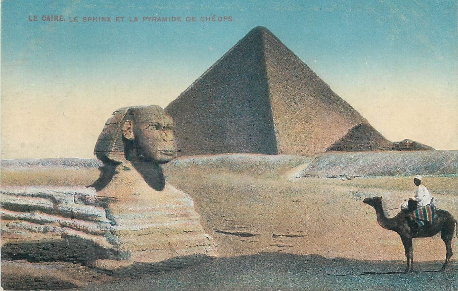 Postcard Egypt Cairo Pyramid of Kheops and the Sphinx native camel ...