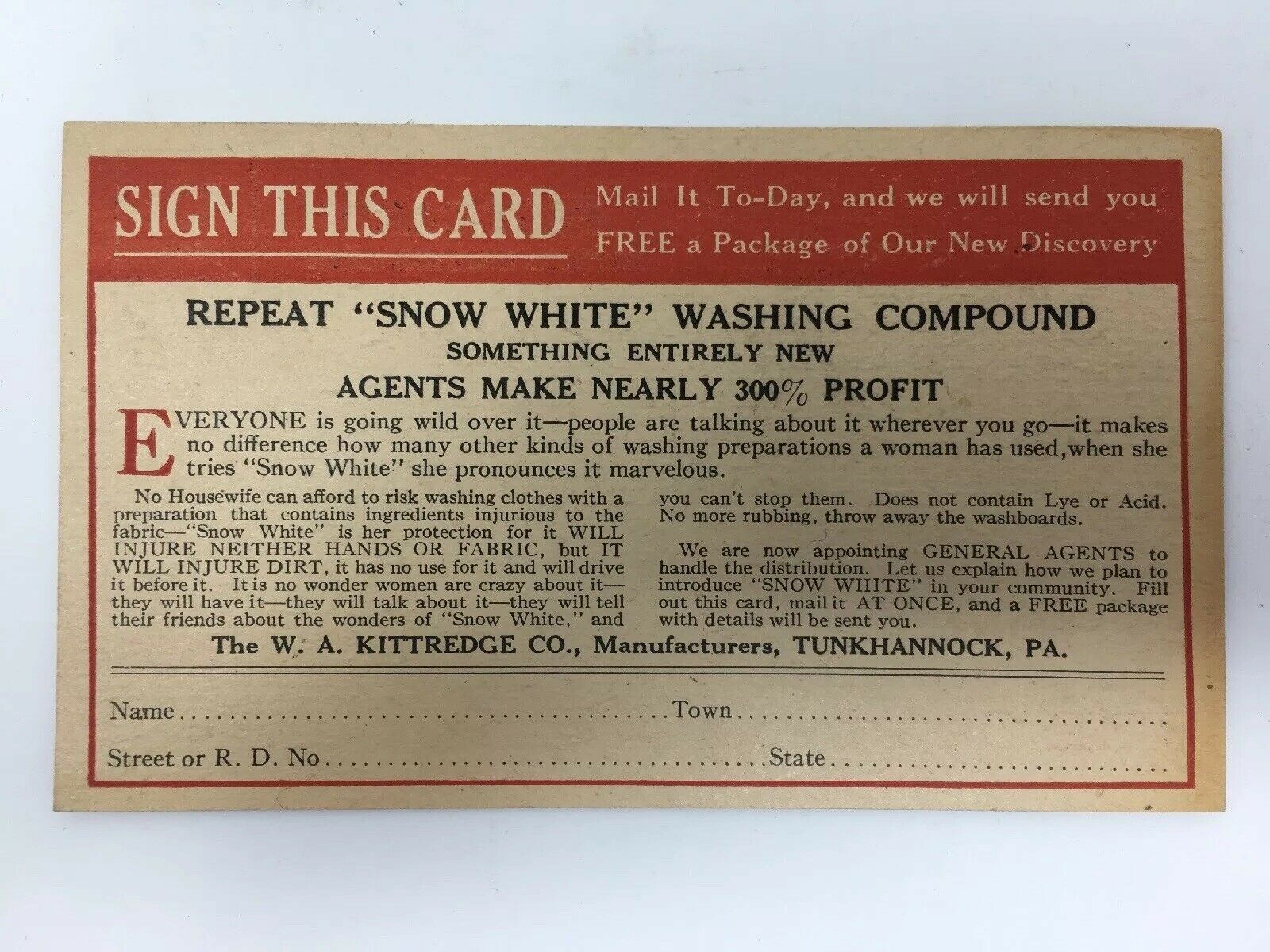 1920's Catalog Insert Postcard Snow White Washing Powder Advertising ...