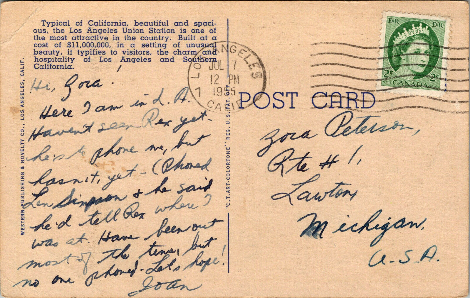 Vtg 1940s Union Station at Night Los Angeles California CA Linen ...