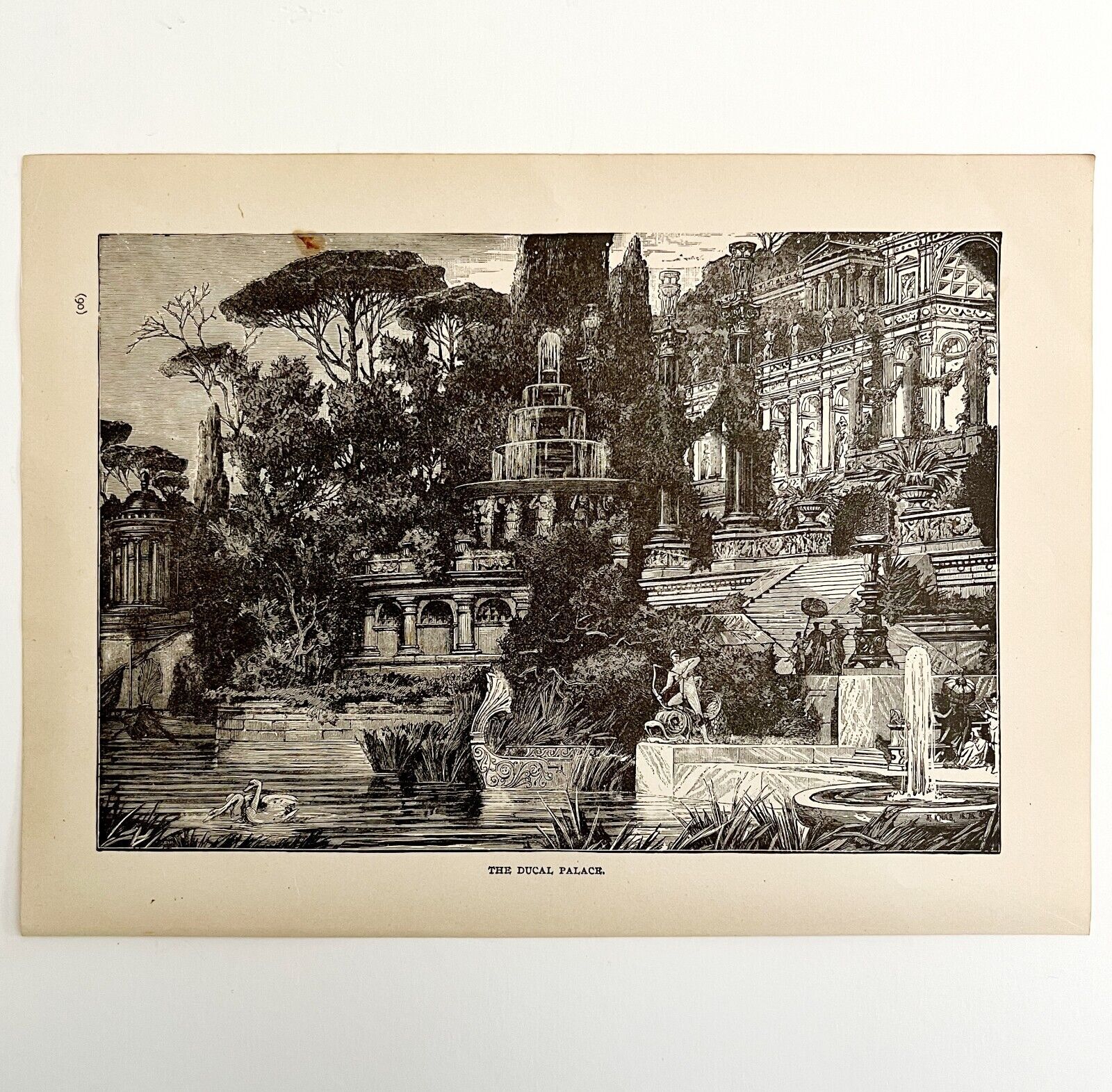The Ducal Palace With Enormous Water Fountain 1888 Victorian Antique ...