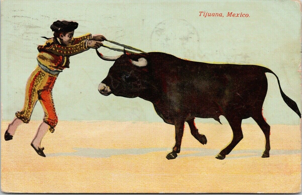 Tijuana Mexico Bullfighter Bull Bullfight Matador Green Yellow 1911 ...