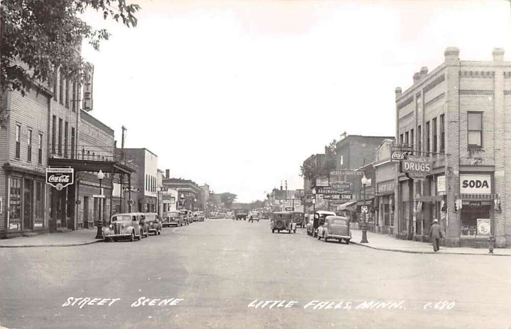 Little Falls Minnesota Street Scene Coke Sign Real Photo Postcard ...