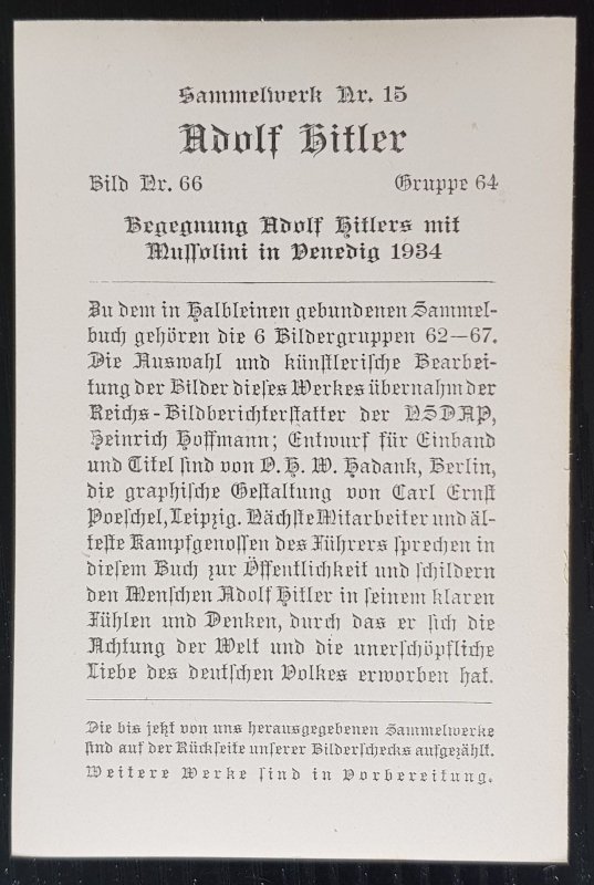 Third 3rd Reich Original Small Format Collector Photo Card - Adolf ...