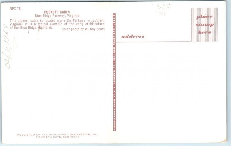 Postcard - Puckett Cabin, Blue Ridge Parkway - Virginia | United States ...