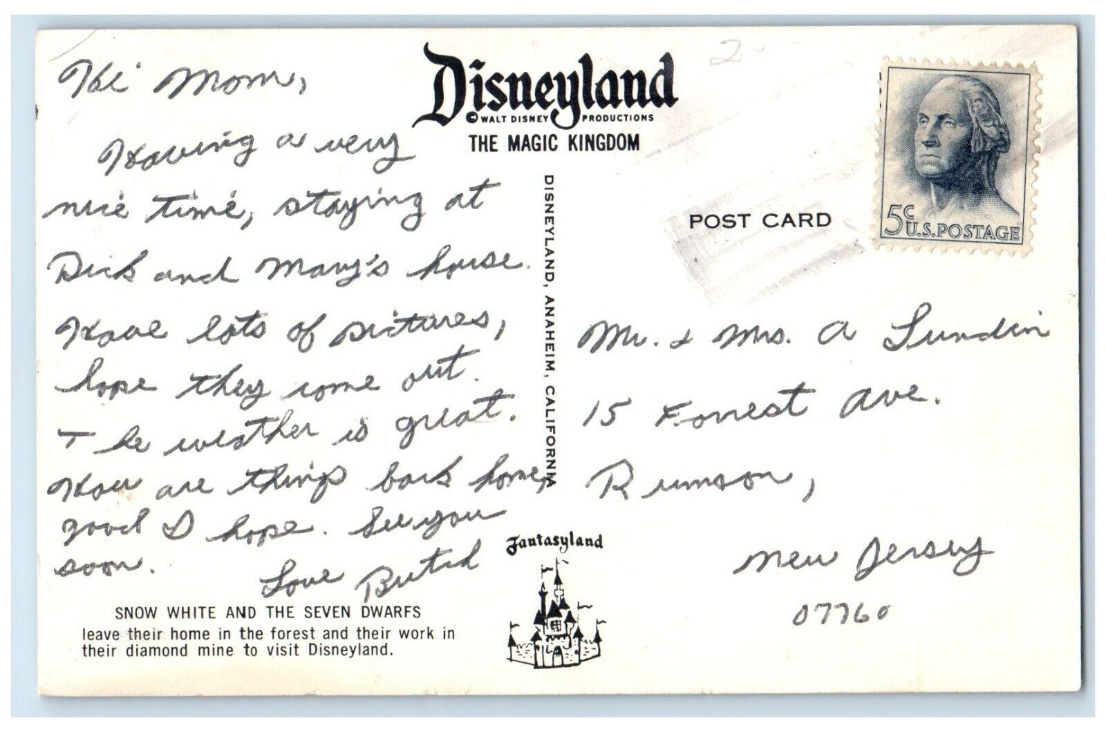 c1960 Snow White Friends Seven Dwarfs Forest Fantasyland Disneyland CA ...