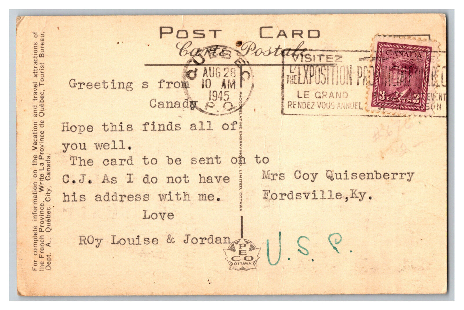 The Post Office L'Hotel Des Postes Quebec Canada c1945 Postcard ...