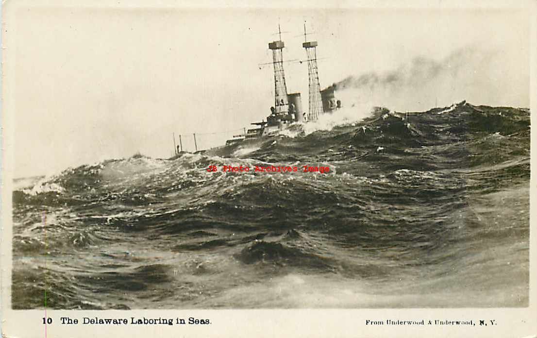 US Navy, RPPC, Battleship USS Delaware, Laboring in Seas, Underwood No ...