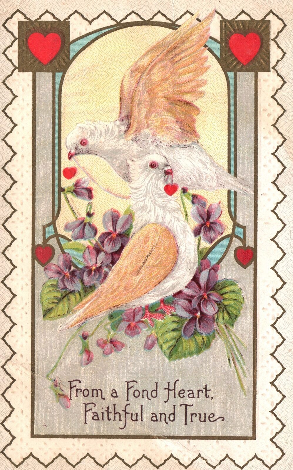 Vintage Postcard From A Fond Heart Faithful And True Birds And Flowers ...