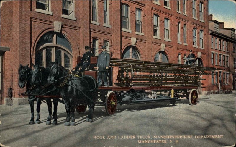 Manchester NH Fire Dept Hook & Ladder c1910 Postcard | United States ...