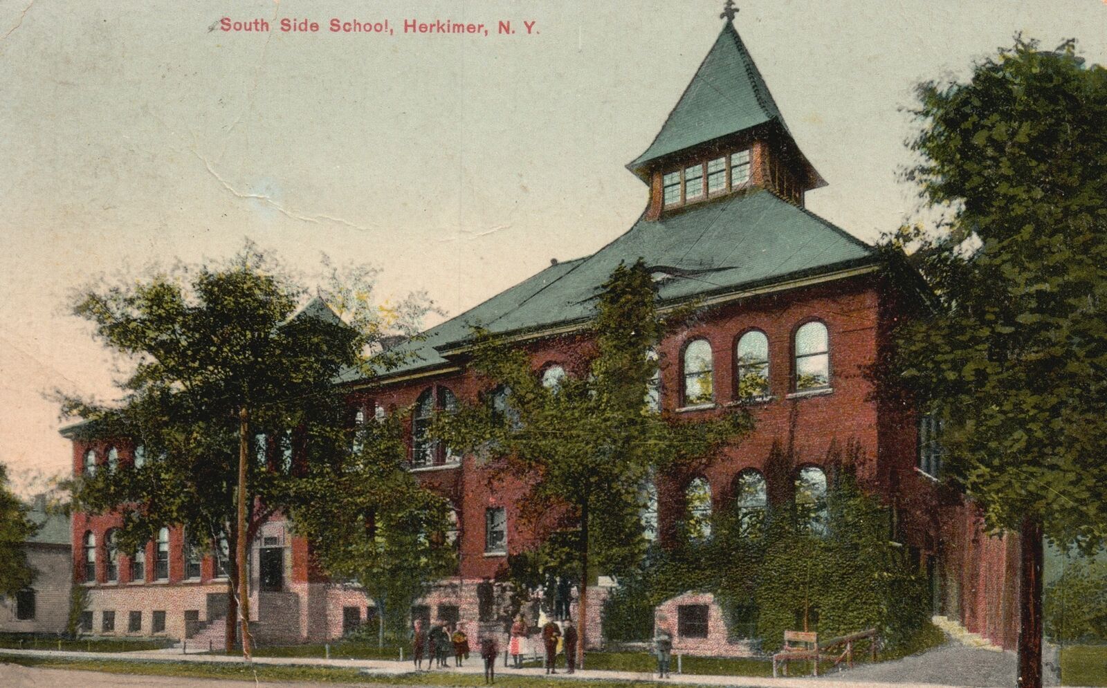 Vintage Postcard 1910's South Side School Building Institution Herkimer ...