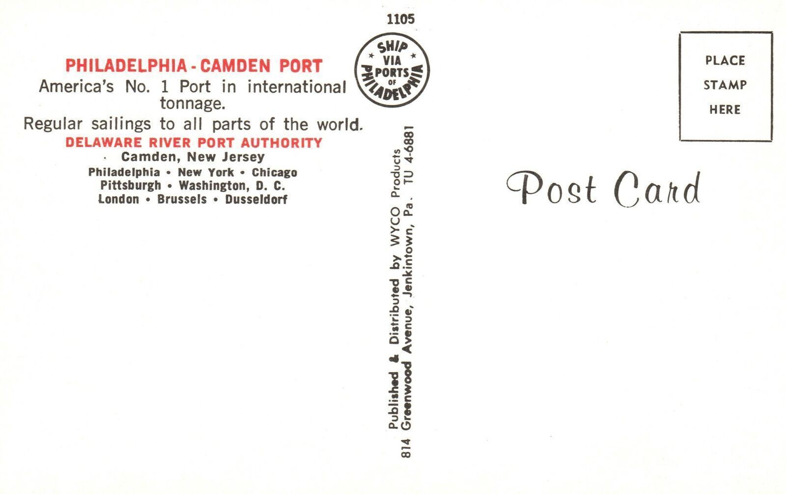 Postcard Philadelphia-Camden Port Regular Sailings To All Parts Of The ...
