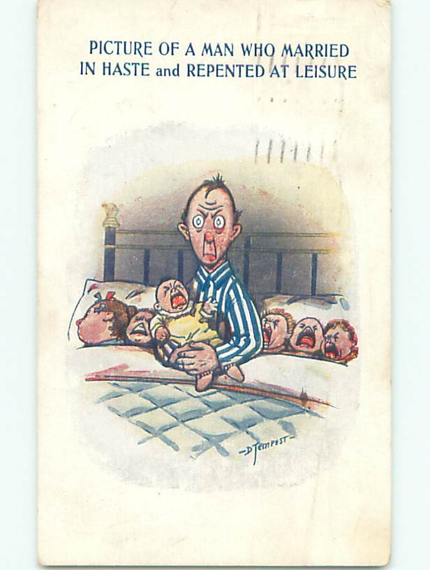 Bamforth Comic signed MARRIED MAN TAKES CARE OF MANY KIDS AC1786 ...