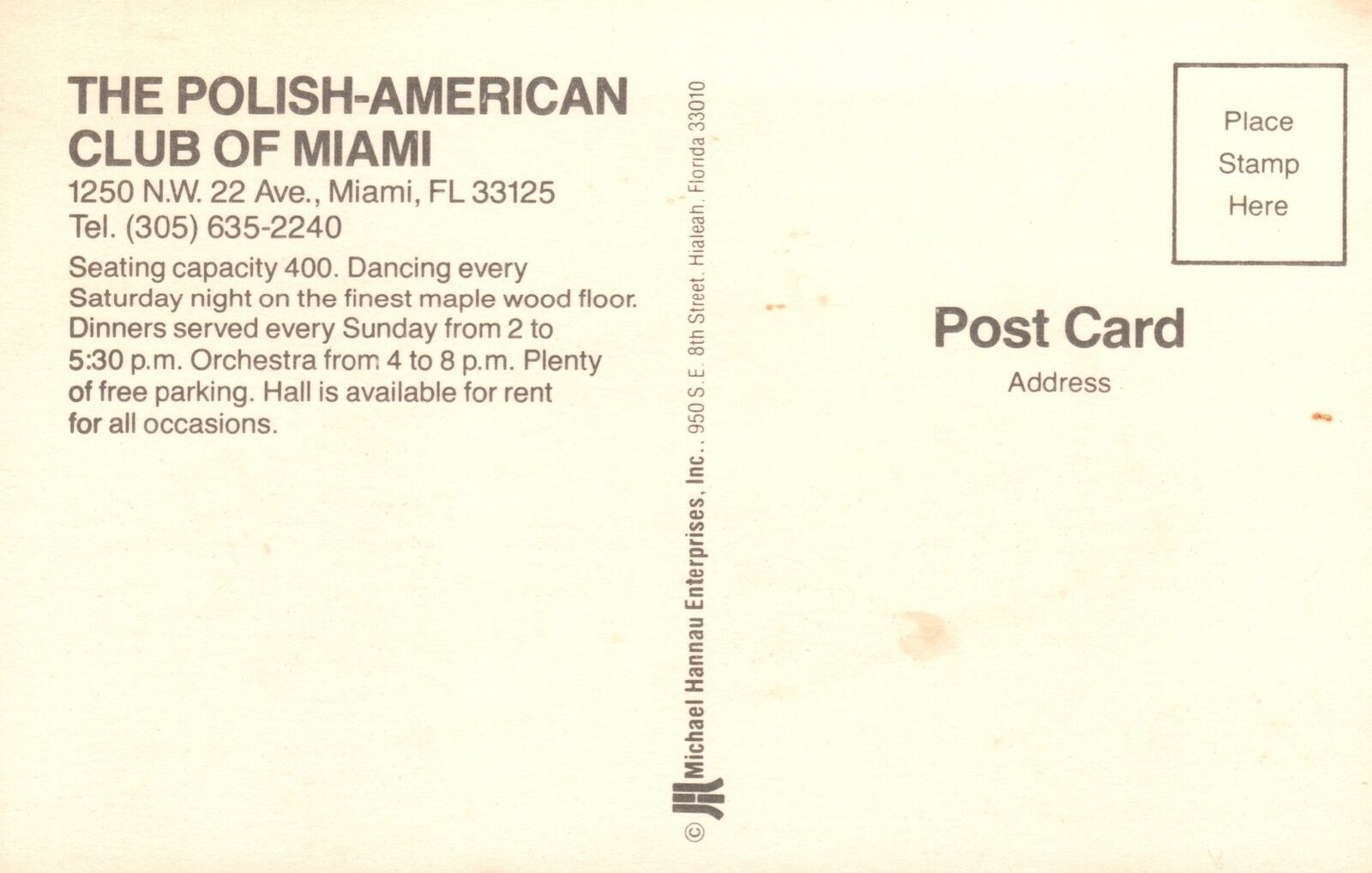 Vintage Postcard The Polish-American Club House US Flag Miami Florida ...