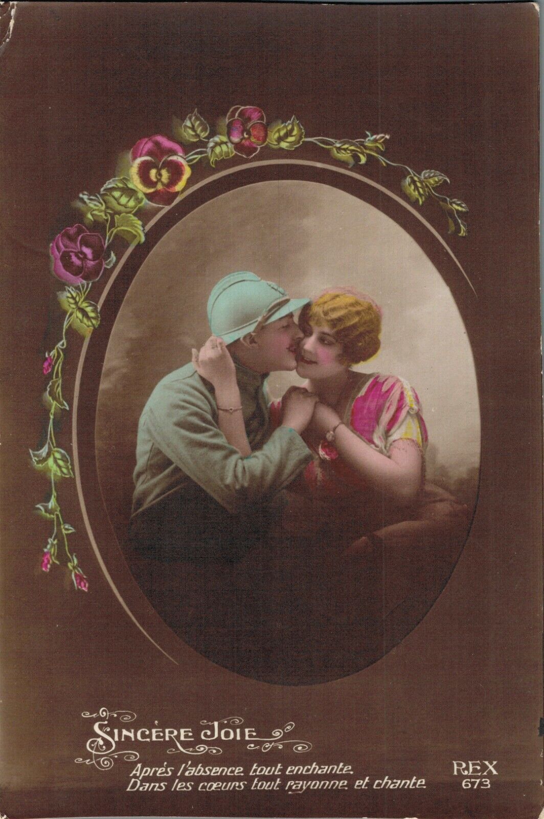 Military Romantic Couple Soldier Kisses His Wife Mirror World War 1 ...