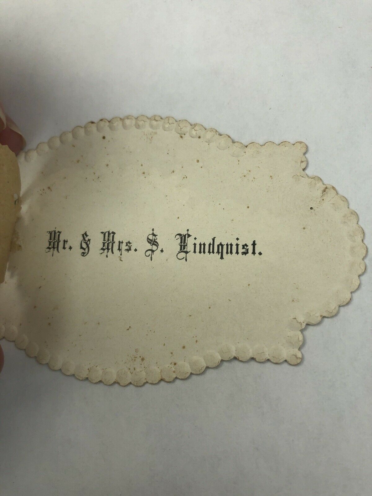 Victorian Die Cut Scrap Hidden Name LINDQUIST Calling Cards Happy Life ...