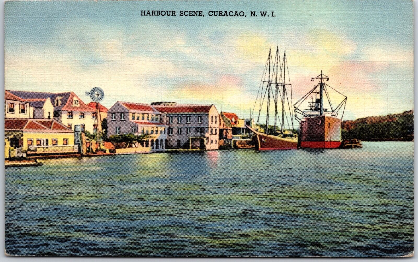 1920's Harbour Scene Curacao N. W. I. Boats Buildings Posted Postcard ...