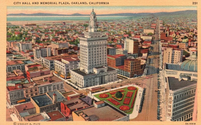 Vintage Postcard City Hall & Memorial Plaza Memorial Park Oakland ...
