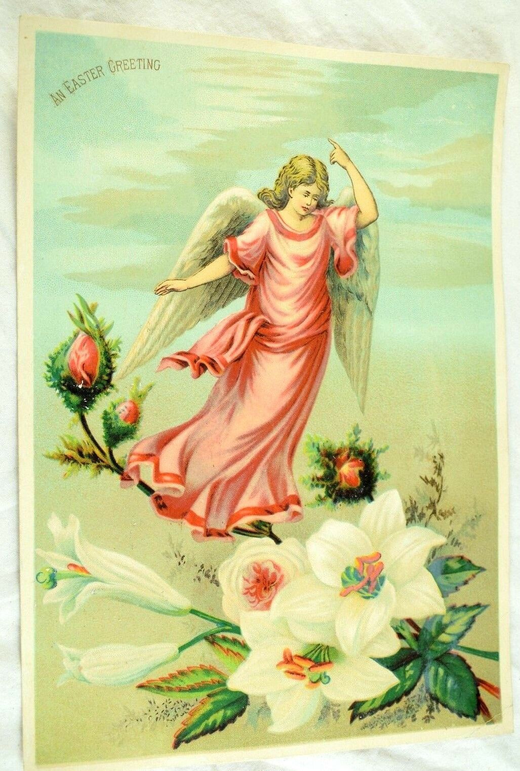 Lovely Angel Lilies Union Pacific Tea Co. Big Easter Trade Card 6" X 8 ...