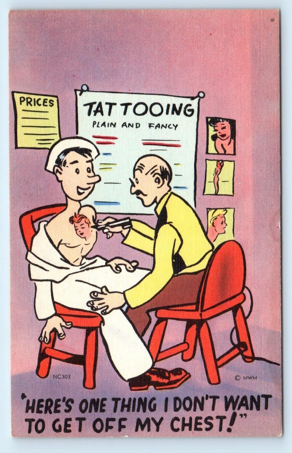 WWII Military Comic SAILOR GETTING TATTOO c1940s Navy Postcard | Other ...