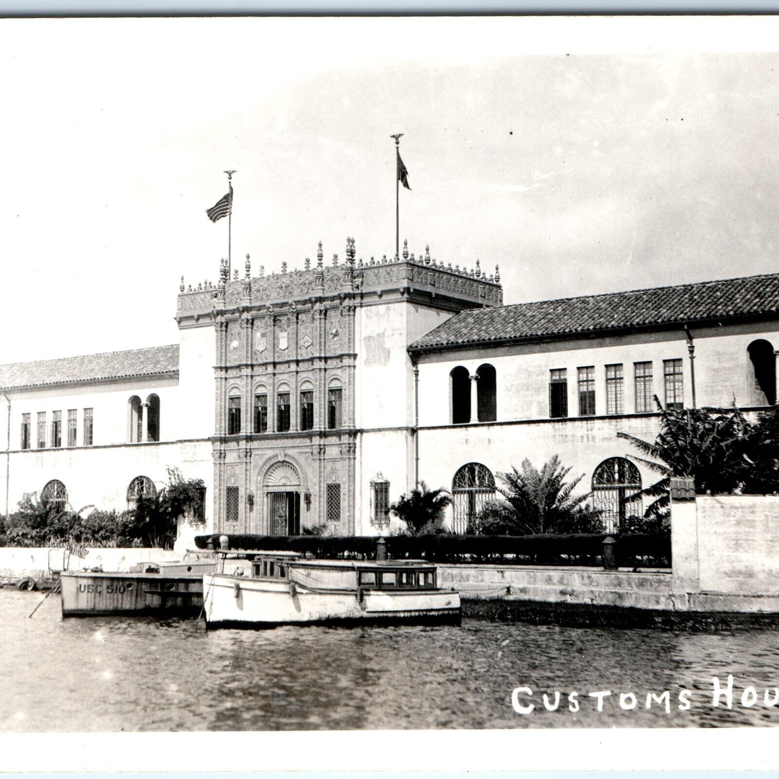 c1910s San Juan Puerto Rico RPPC Customs House Government Harbor Boat ...