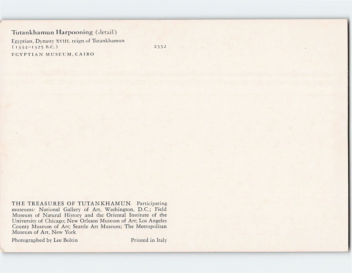 Postcard Tutankhamun Harpooning (detail), Egyptian Museum, Cairo, Egypt ...